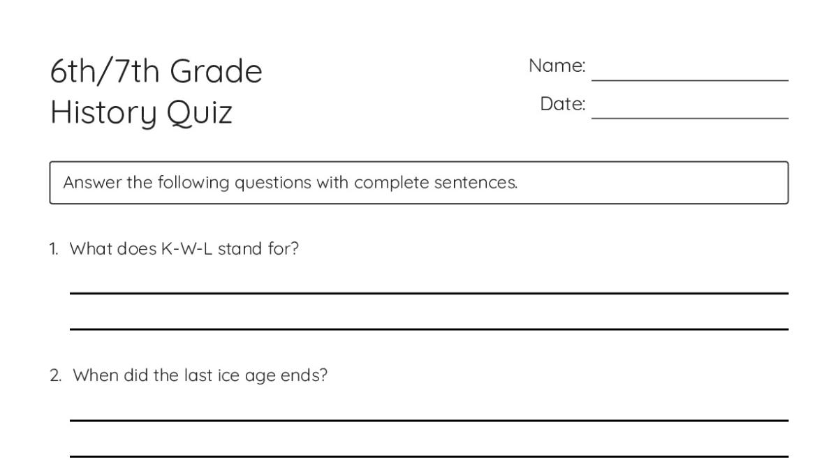 6th/7th Grade History Quiz - My Worksheet Maker: Create Your Own Worksheets
