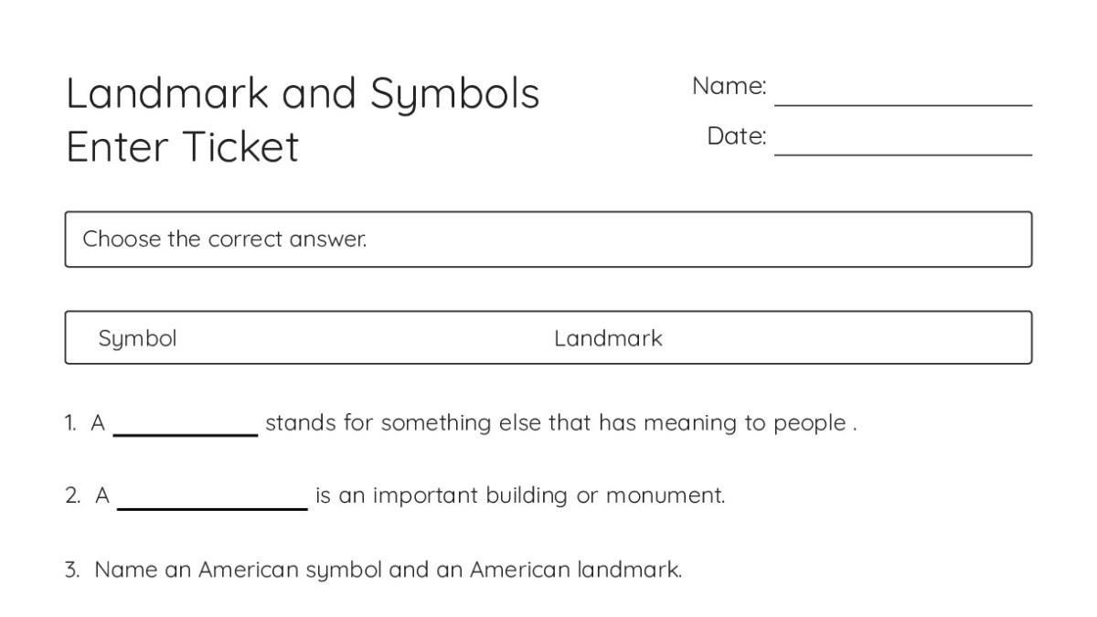 Landmark and Symbols Enter Ticket - My Worksheet Maker: Create Your Own ...