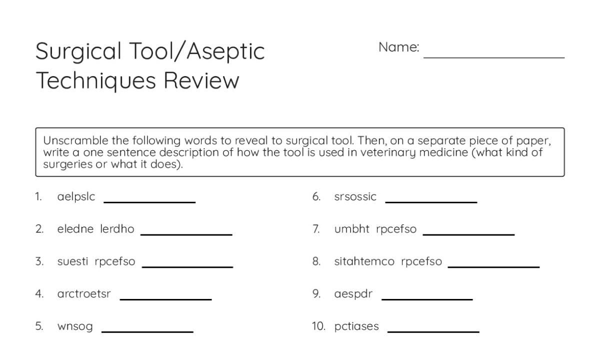 Surgical Tool/Aseptic Techniques Review - My Worksheet Maker: Create ...