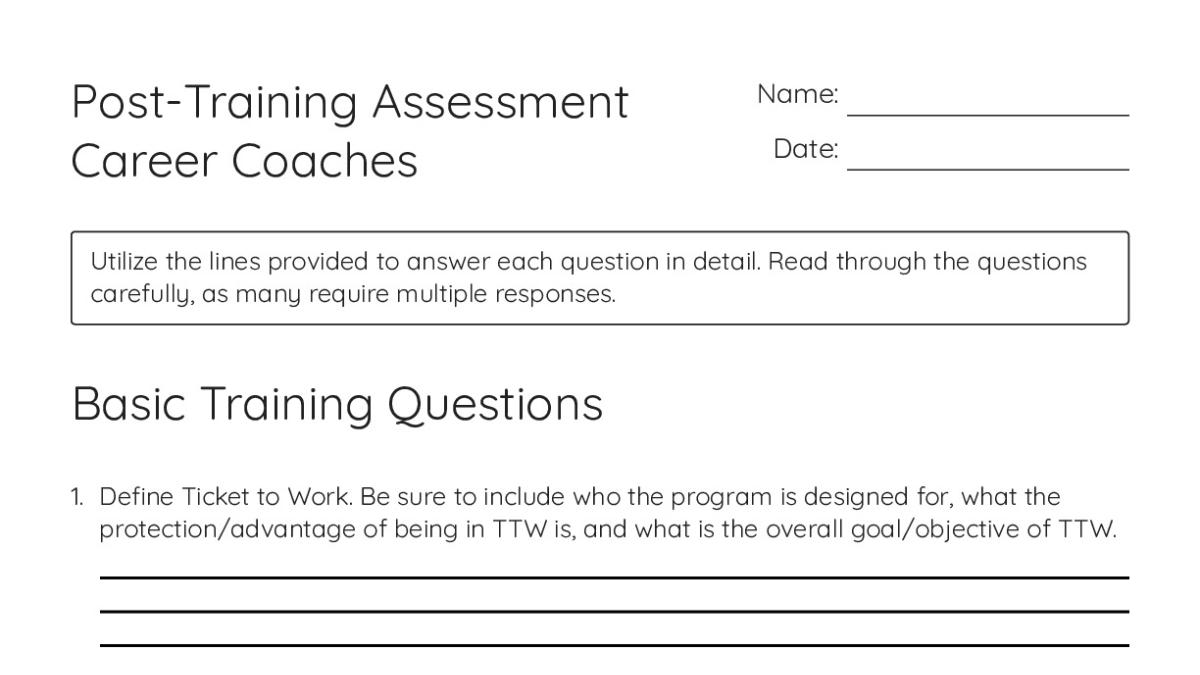 Post-Training Assessment Career Coaches - My Worksheet Maker: Create ...