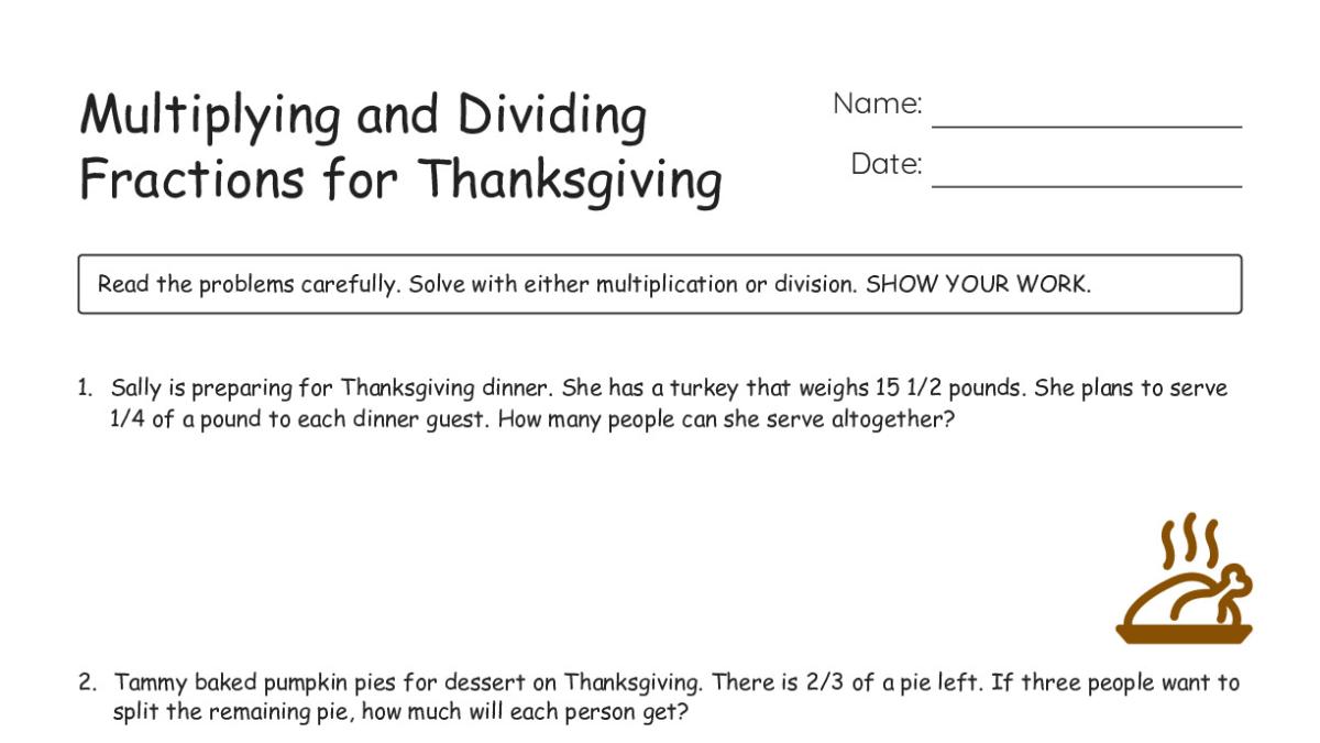 Multiplying and Dividing Fractions for Thanksgiving - My Worksheet ...