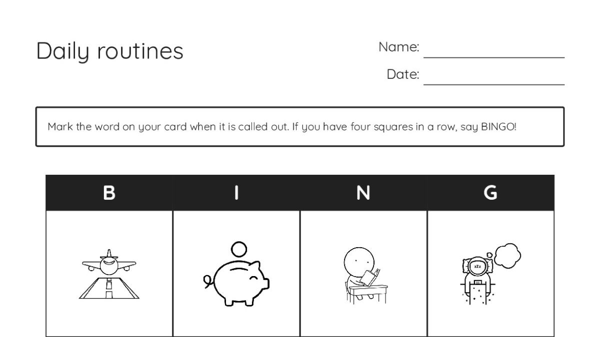 Daily routines - My Bingo Maker: Create Your Own Bingo Cards