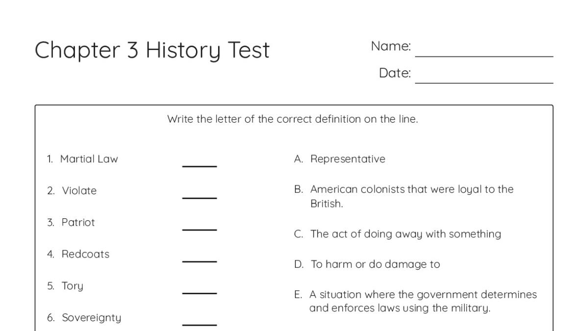 Chapter 3 History Test - My Worksheet Maker: Create Your Own Worksheets