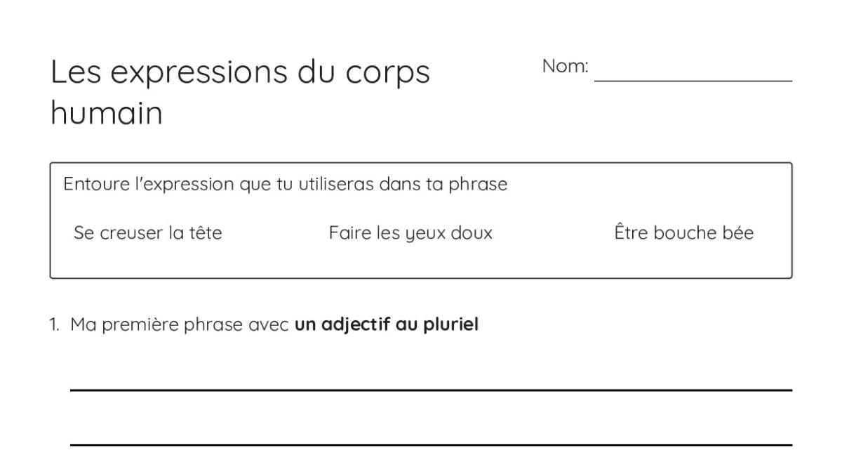 Les expressions du corps humain - My Worksheet Maker: Create Your Own ...