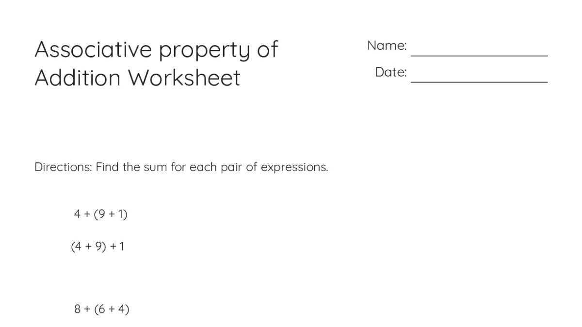Associative property of Addition Worksheet - My Worksheet Maker: Create ...