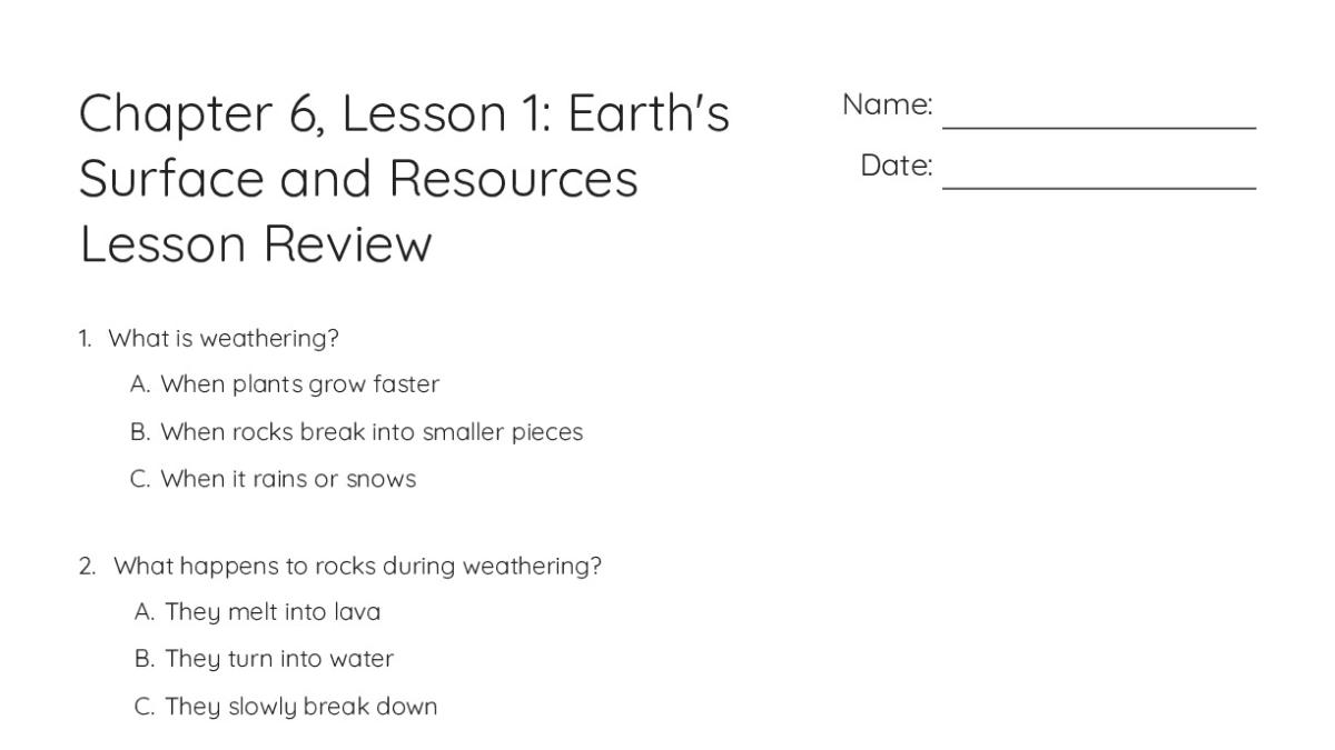 Chapter 6, Lesson 1: Earth's Surface and Resources Lesson Review - My ...