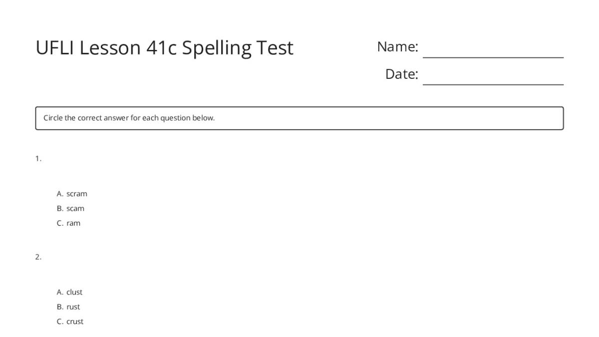 UFLI Lesson 41c Spelling Test - My Worksheet Maker: Create Your Own ...