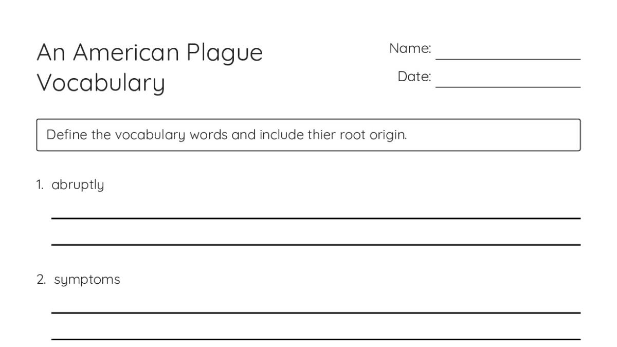 An American Plague Vocabulary - My Worksheet Maker: Create Your Own ...