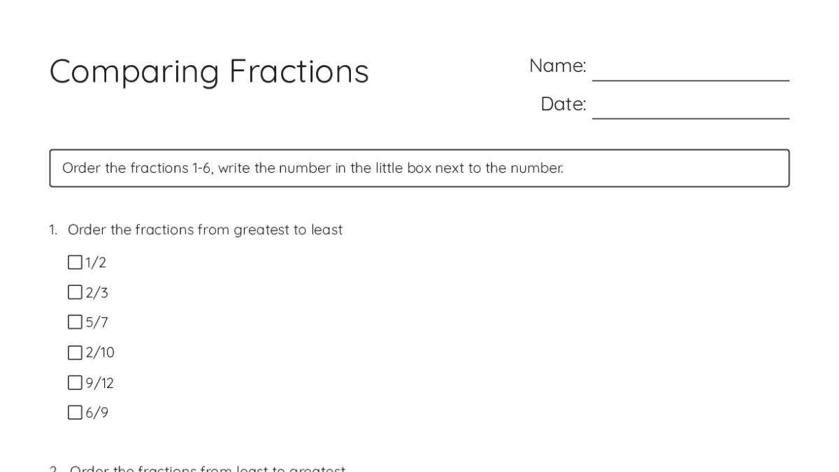 Comparing Fractions - My Worksheet Maker: Create Your Own Worksheets