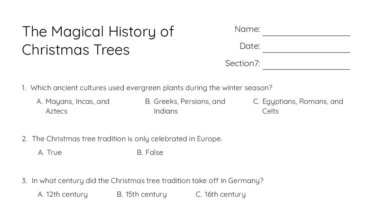 The Magical History of Christmas Trees - My Worksheet Maker: Create ...