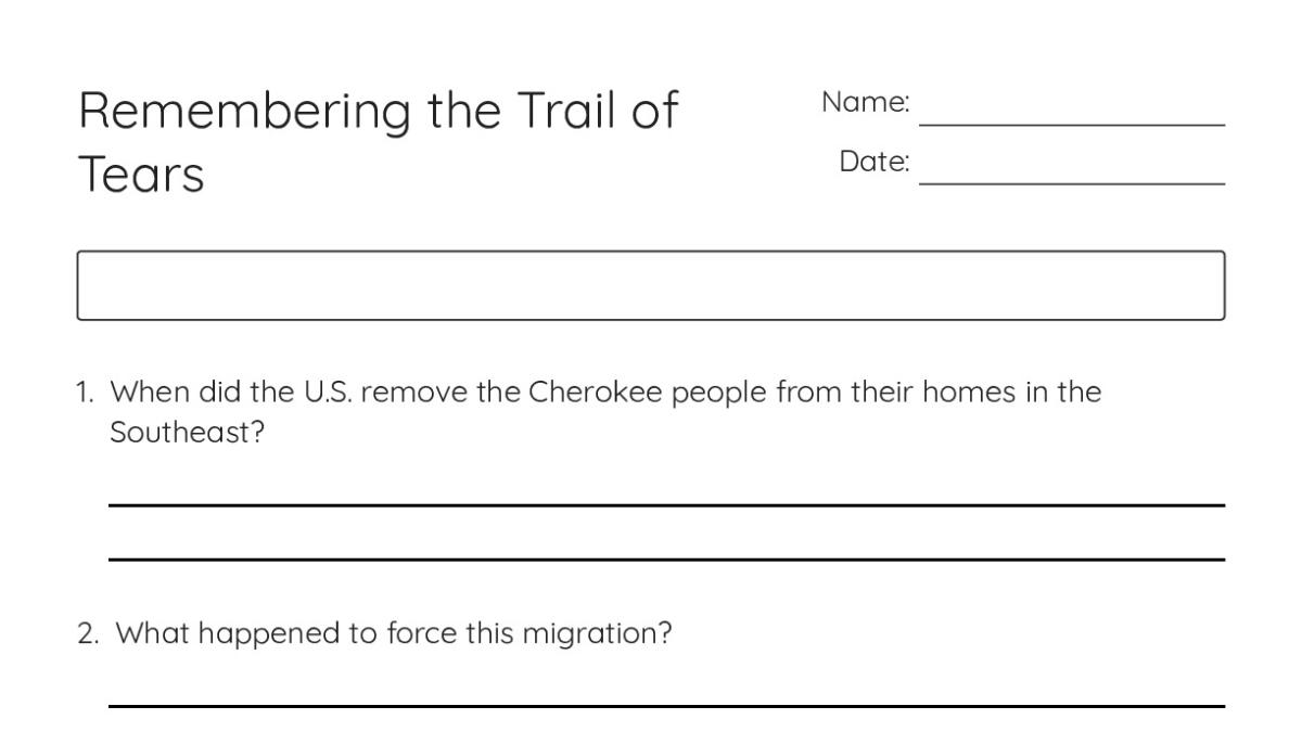 Remembering the Trail of Tears - My Worksheet Maker: Create Your Own ...