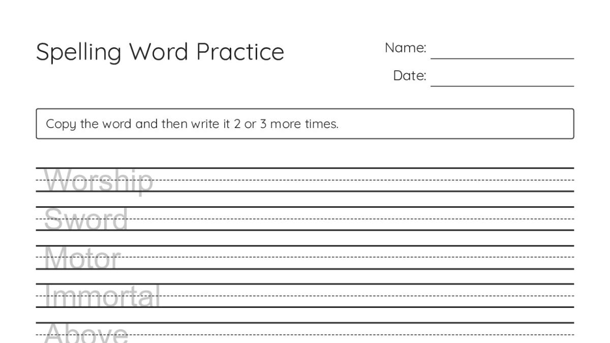 Spelling Word Practice - My Worksheet Maker: Create Your Own Worksheets