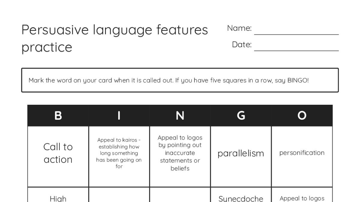 Persuasive language features practice - My Bingo Maker: Create Your Own ...