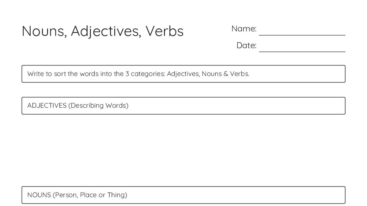 Nouns, Adjectives, Verbs - My Worksheet Maker: Create Your Own Worksheets