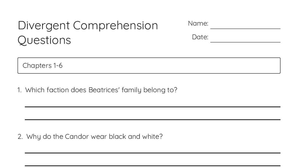 Divergent Comprehension Questions - My Worksheet Maker: Create Your Own ...