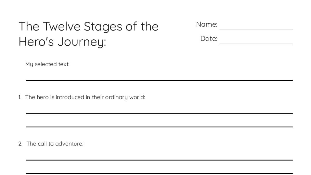 The Twelve Stages of the Hero's Journey: - My Worksheet Maker: Create ...