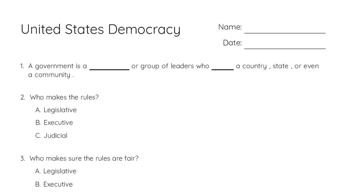 United States Democracy - My Worksheet Maker: Create Your Own Worksheets