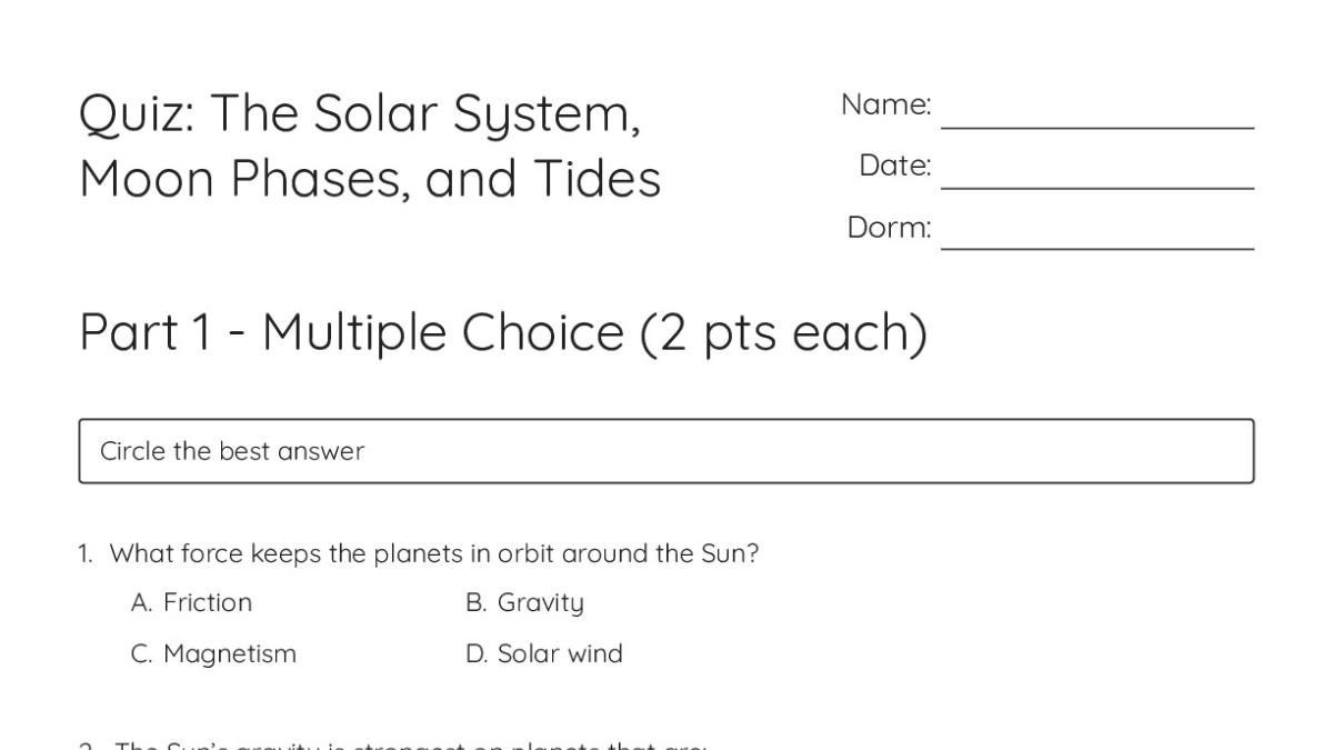 Quiz: The Solar System, Moon Phases, and Tides - My Worksheet Maker ...