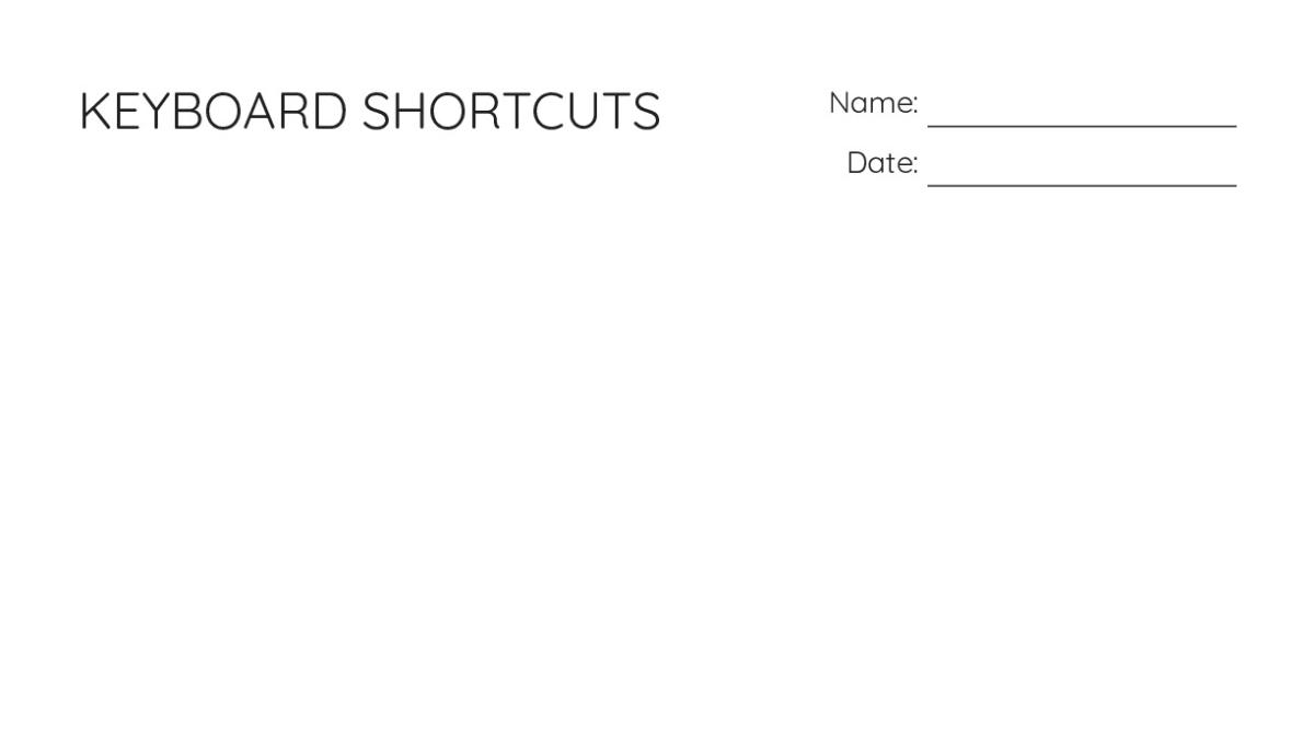 KEYBOARD SHORTCUTS - My Worksheet Maker: Create Your Own Worksheets