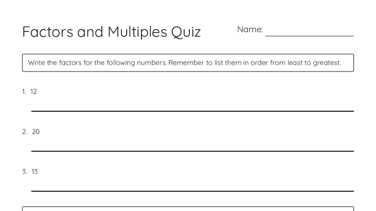 Factors and Multiples Quiz - My Worksheet Maker: Create Your Own Worksheets