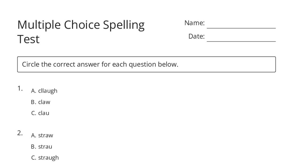 Multiple Choice Spelling Test - My Worksheet Maker: Create Your Own ...