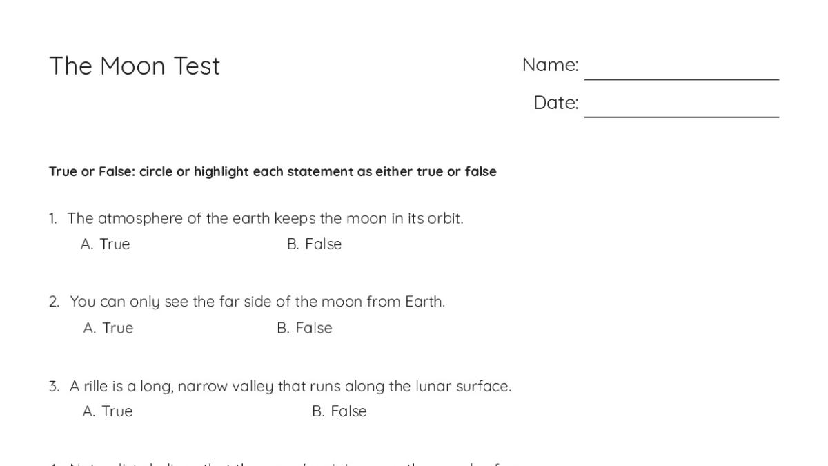 The Moon Test - My Worksheet Maker: Create Your Own Worksheets