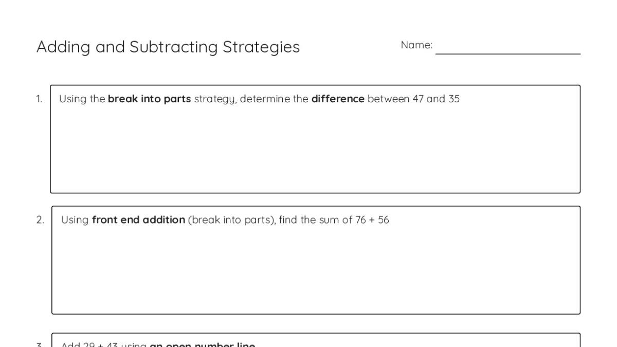 Adding and Subtracting Strategies - My Worksheet Maker: Create Your Own ...