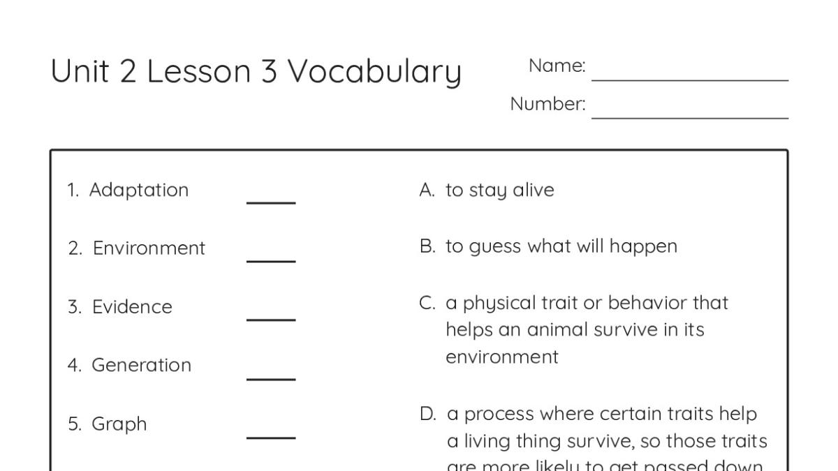 Unit 2 Lesson 3 Vocabulary - My Worksheet Maker: Create Your Own Worksheets