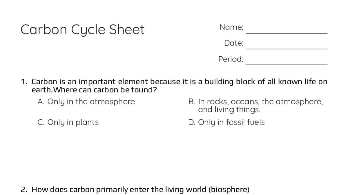 Carbon Cycle Sheet - My Worksheet Maker: Create Your Own Worksheets