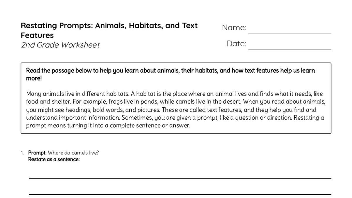 Restating Prompts: Animals, Habitats, and Text Features 2nd Grade ...