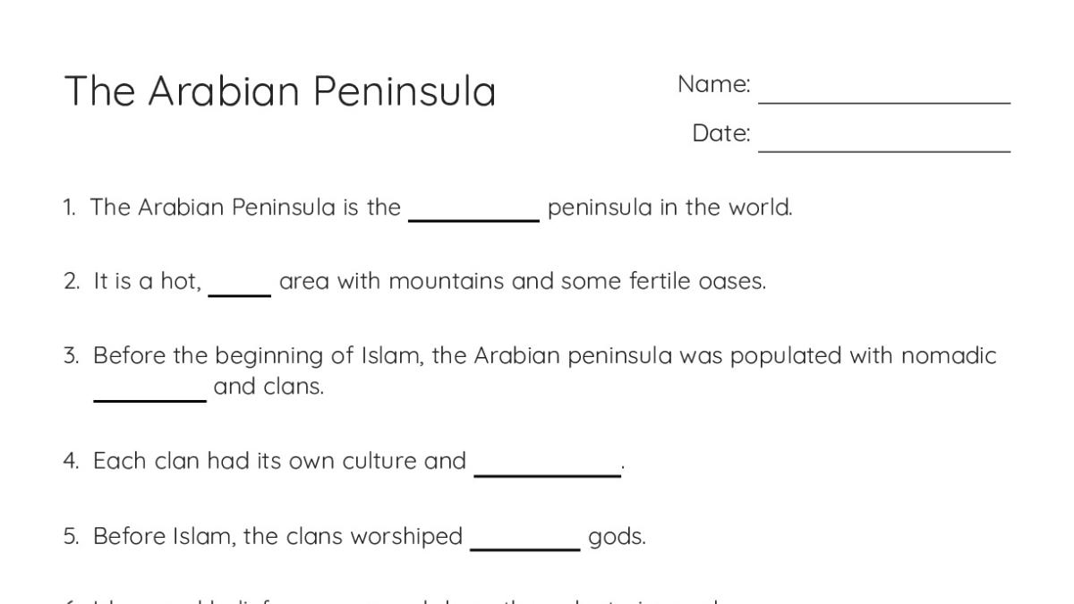 The Arabian Peninsula - My Worksheet Maker: Create Your Own Worksheets