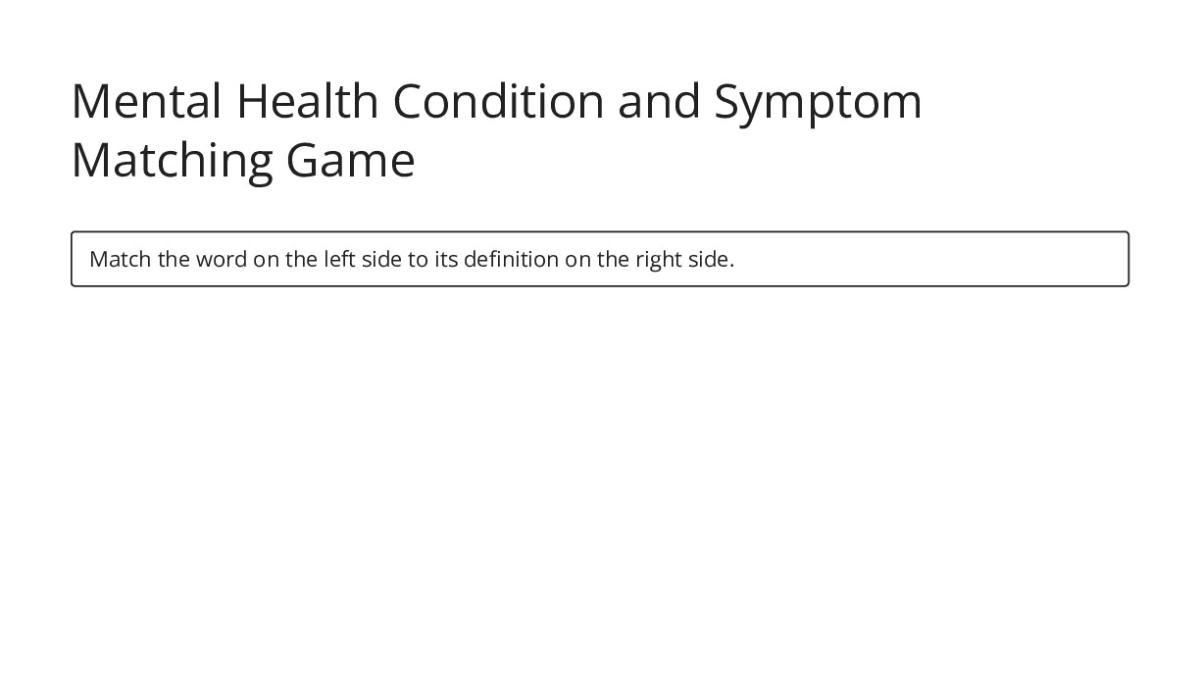 Mental Health Condition and Symptom Matching Game - My Worksheet Maker ...