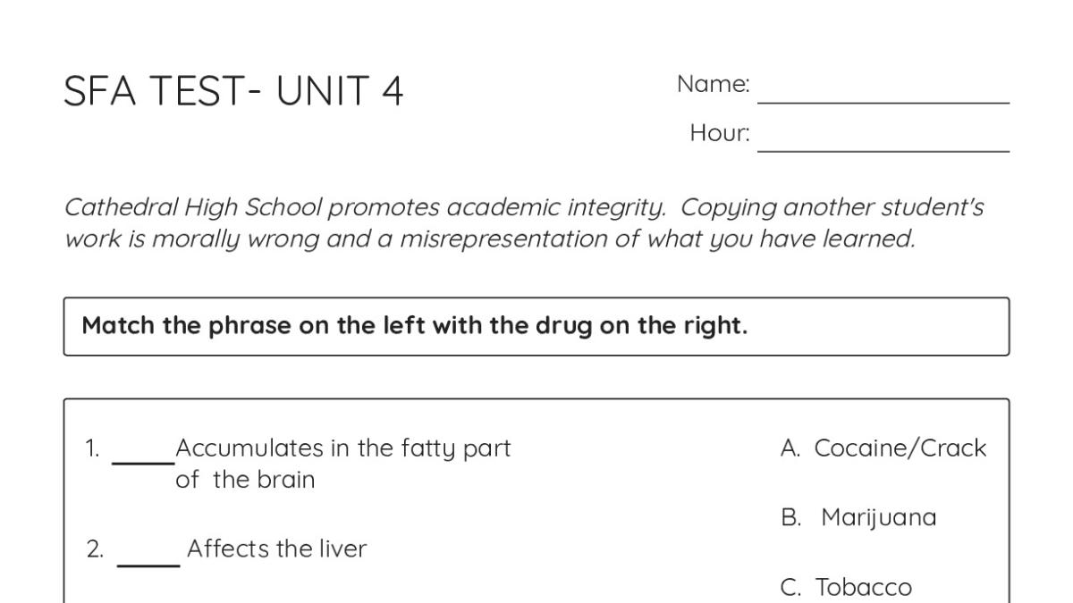 SFA TEST- UNIT 4 - My Worksheet Maker: Create Your Own Worksheets