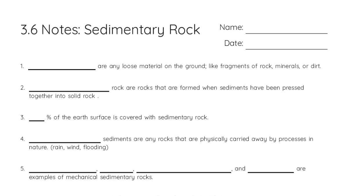 3.6 Notes: Sedimentary Rock - My Worksheet Maker: Create Your Own ...