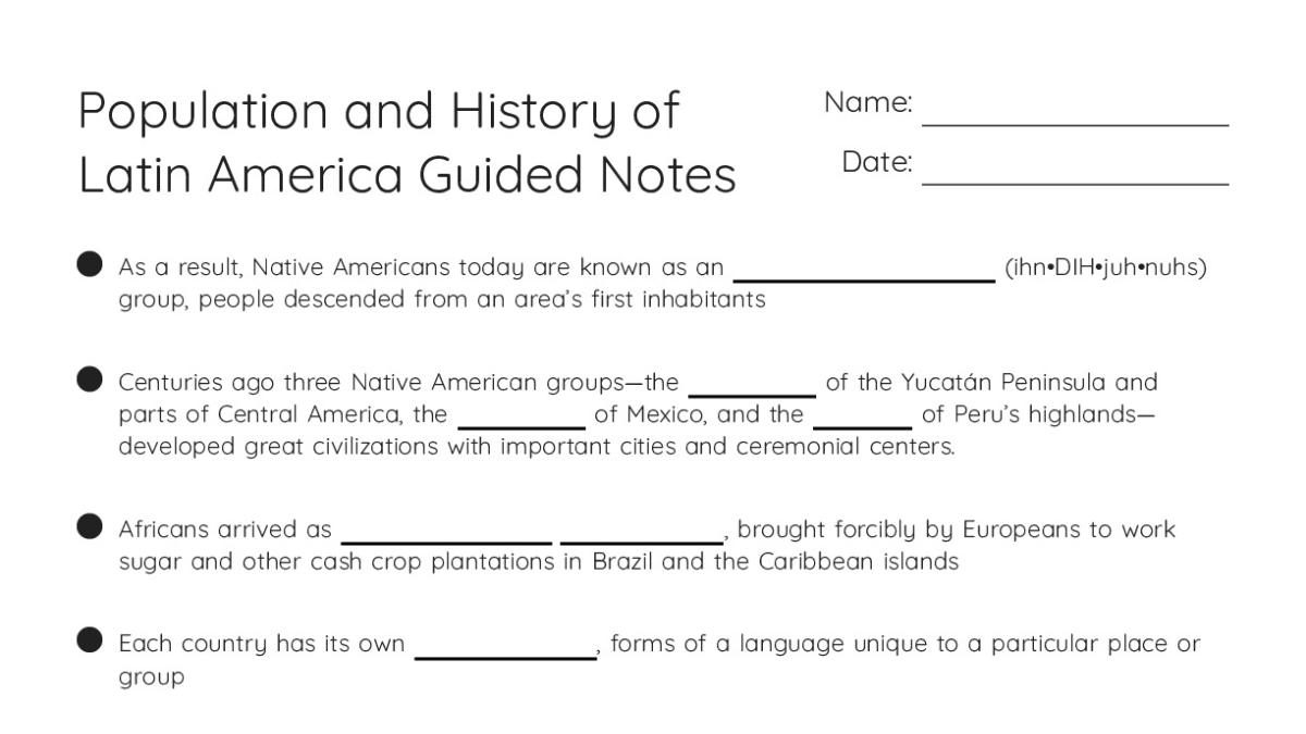 Population and History of Latin America Guided Notes - My Worksheet ...
