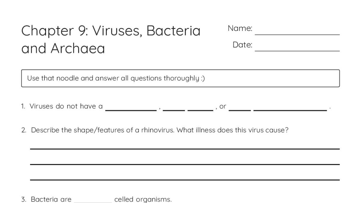 Chapter 9: Viruses, Bacteria and Archaea - My Worksheet Maker: Create ...