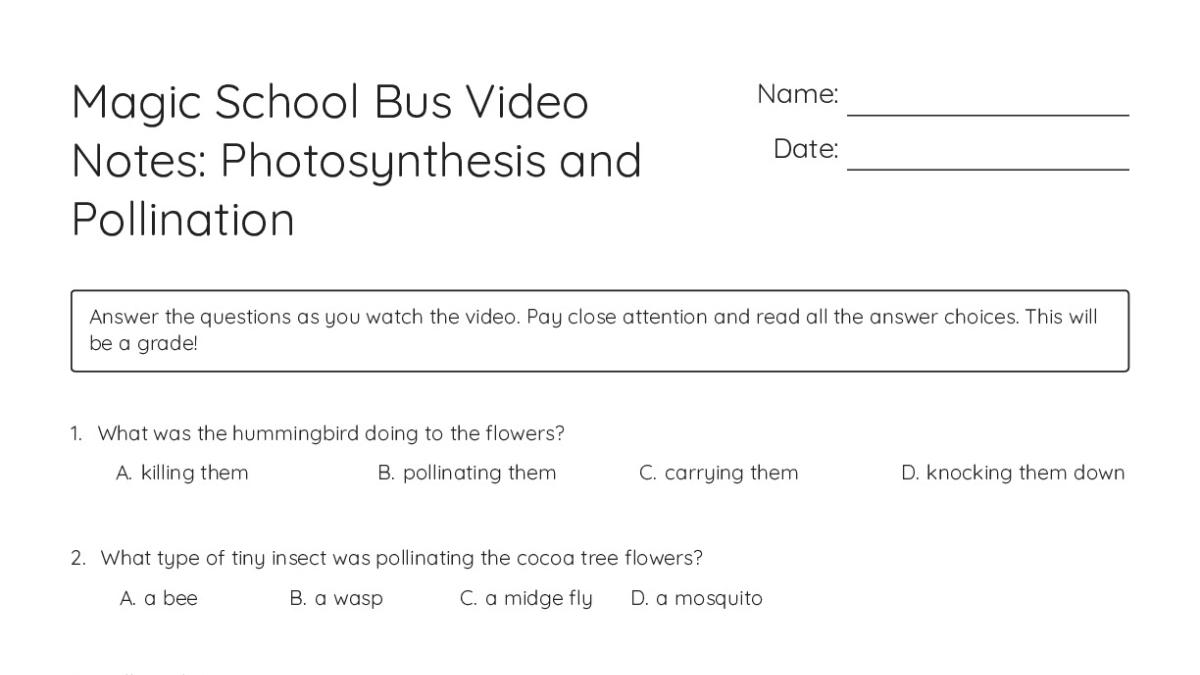 Magic School Bus Video Notes: Photosynthesis and Pollination - My ...