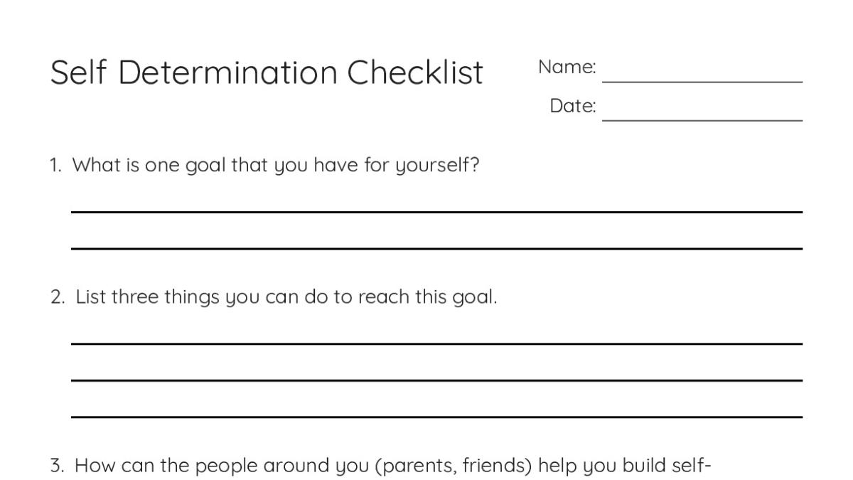 Self Determination Checklist - My Worksheet Maker: Create Your Own ...