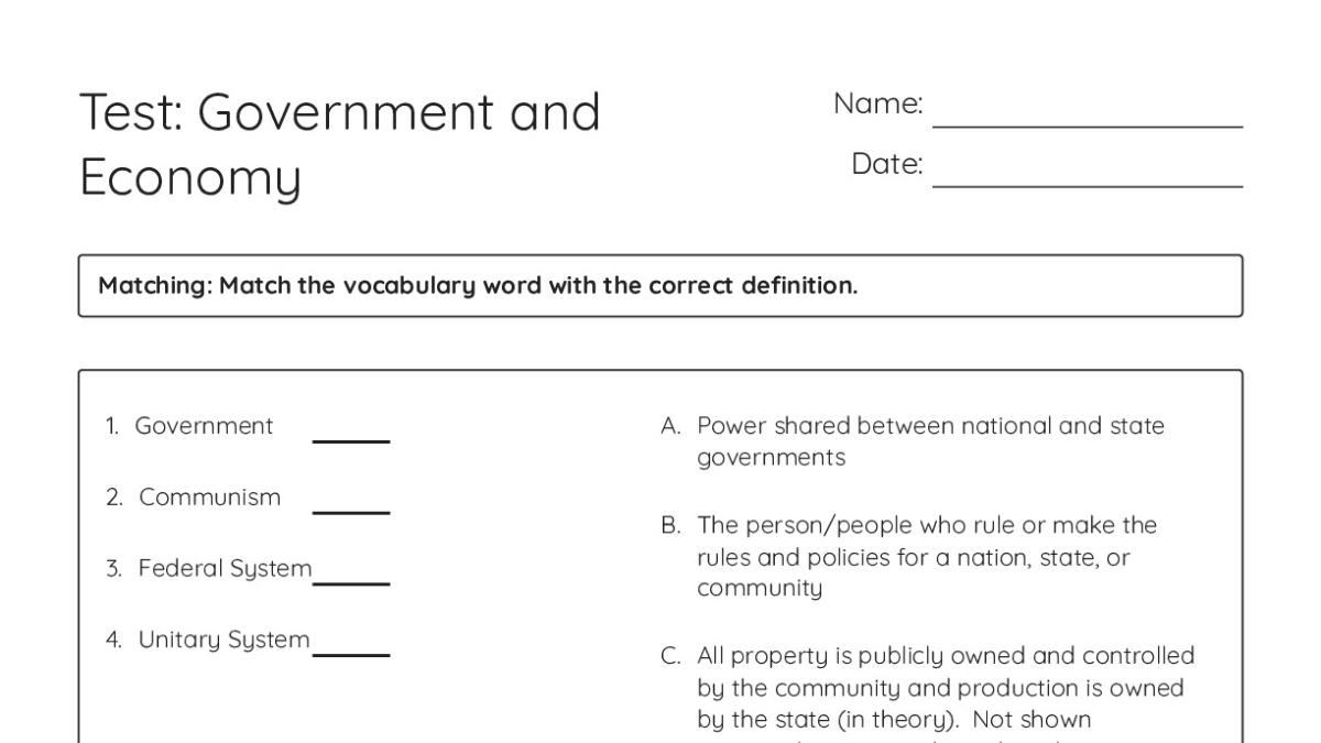 Test: Government and Economy - My Worksheet Maker: Create Your Own ...