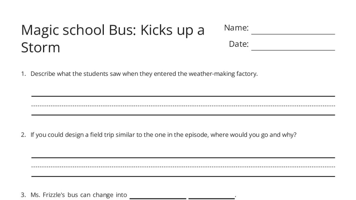 Magic school Bus: Kicks up a Storm - My Worksheet Maker: Create Your ...
