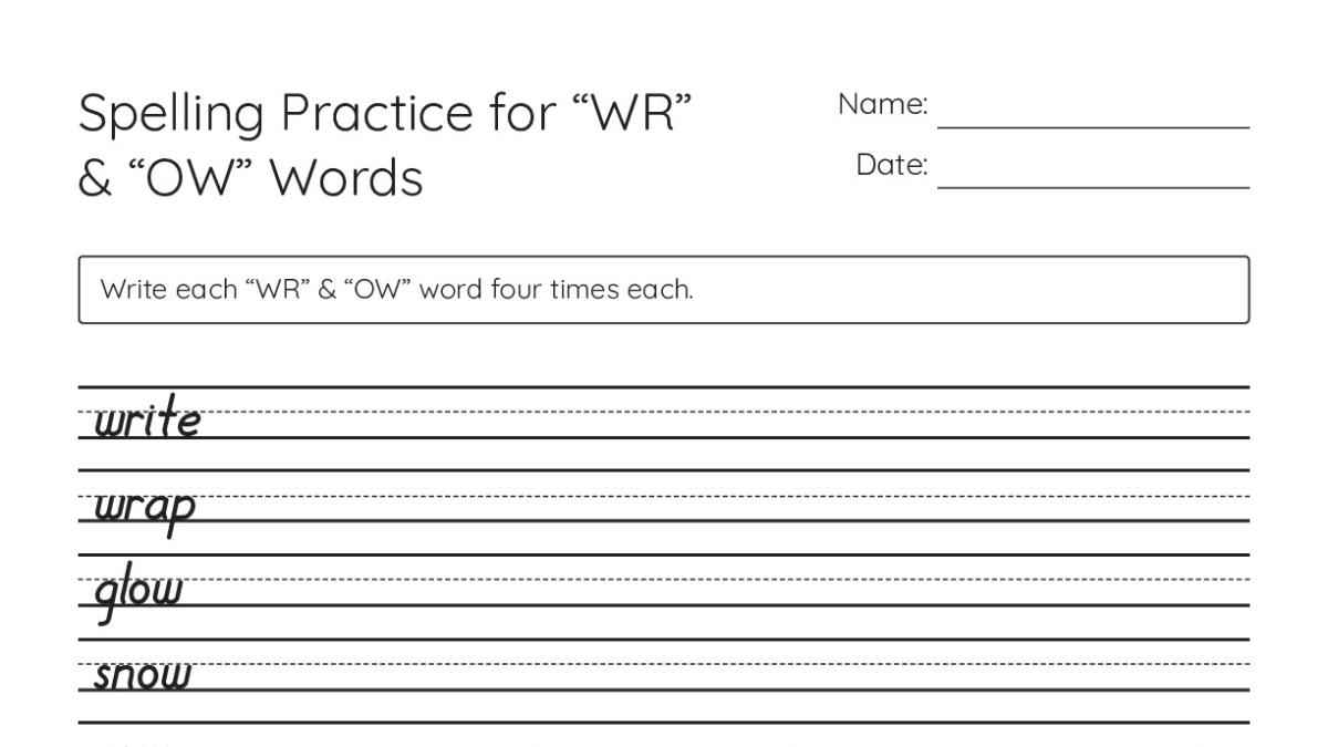 Spelling Practice for “WR” & “OW” Words - My Worksheet Maker: Create ...