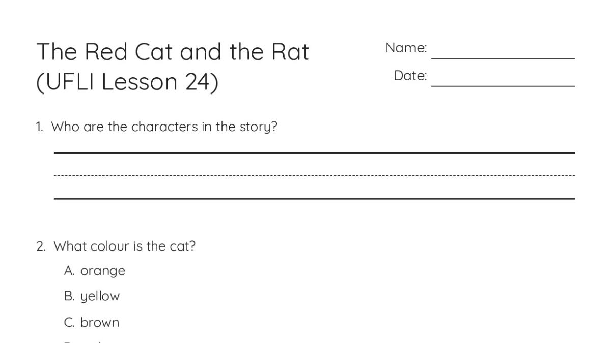 The Red Cat and the Rat (UFLI Lesson 24) - My Worksheet Maker: Create ...