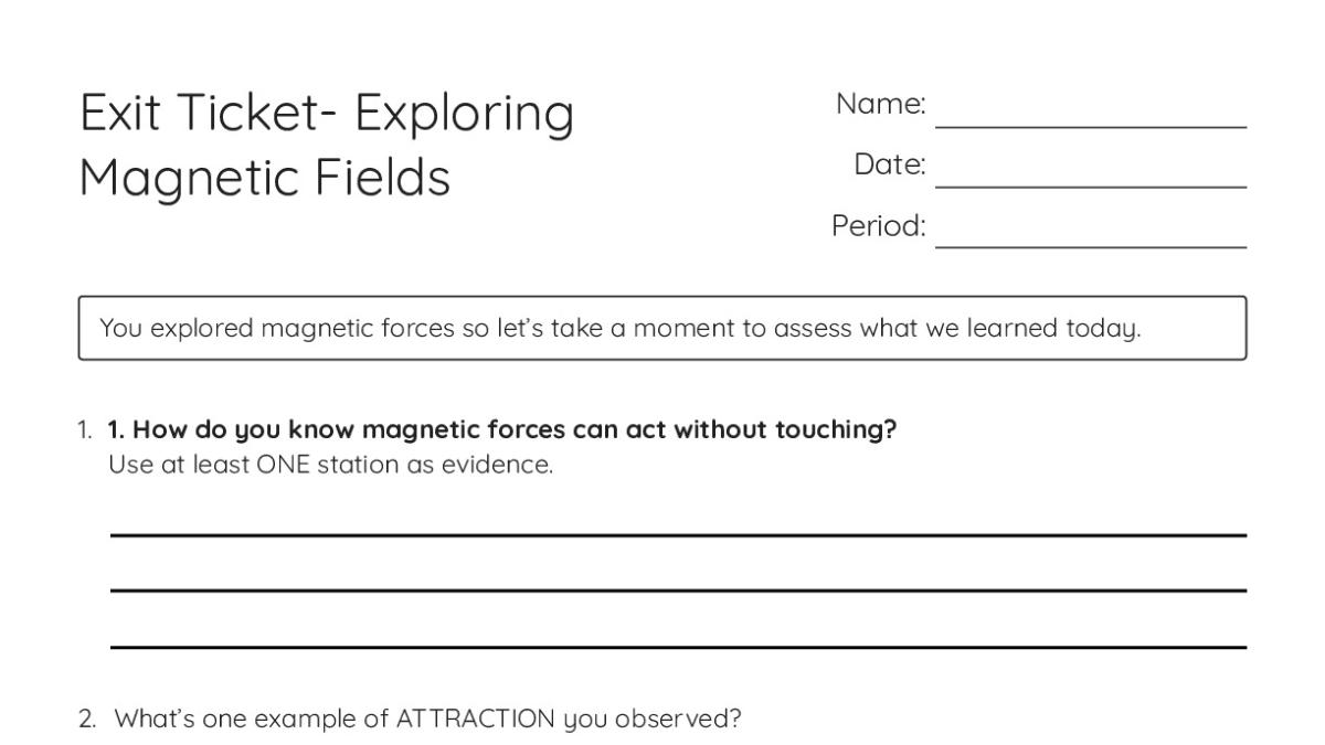 Exit Ticket- Exploring Magnetic Fields - My Worksheet Maker: Create ...