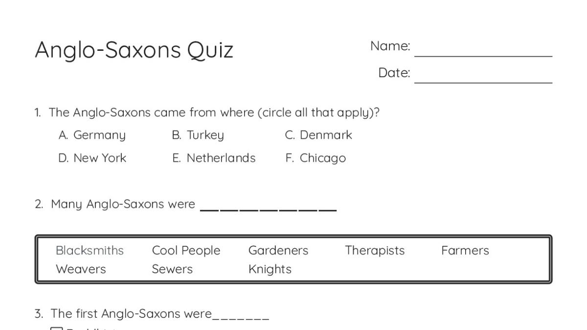 Anglo-Saxons Quiz - My Worksheet Maker: Create Your Own Worksheets