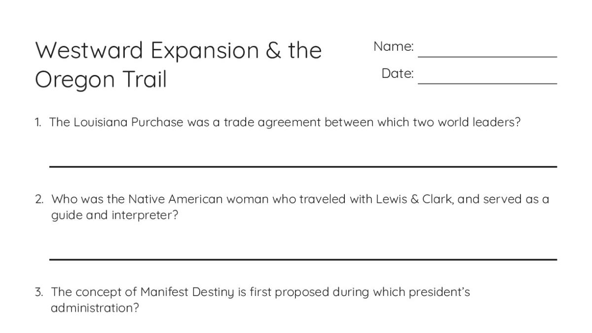 Westward Expansion & the Oregon Trail - My Worksheet Maker: Create Your ...