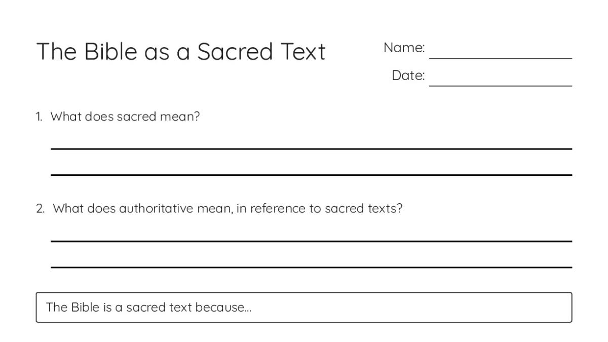 The Bible as a Sacred Text - My Worksheet Maker: Create Your Own Worksheets