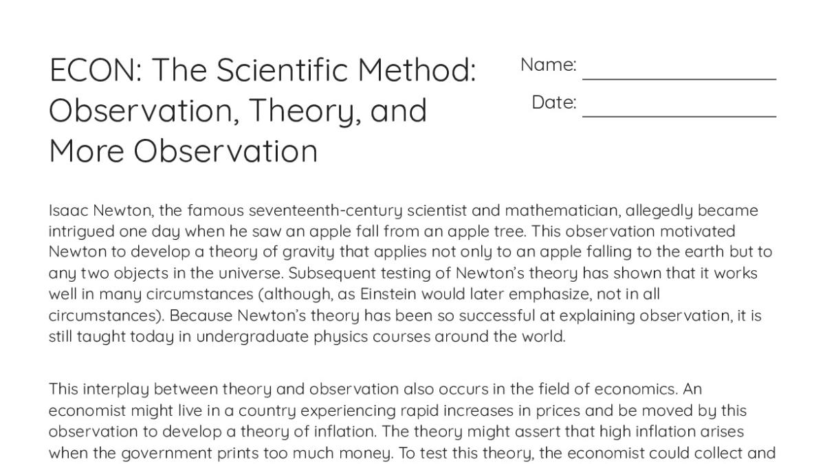 ECON: The Scientific Method: Observation, Theory, and More Observation ...
