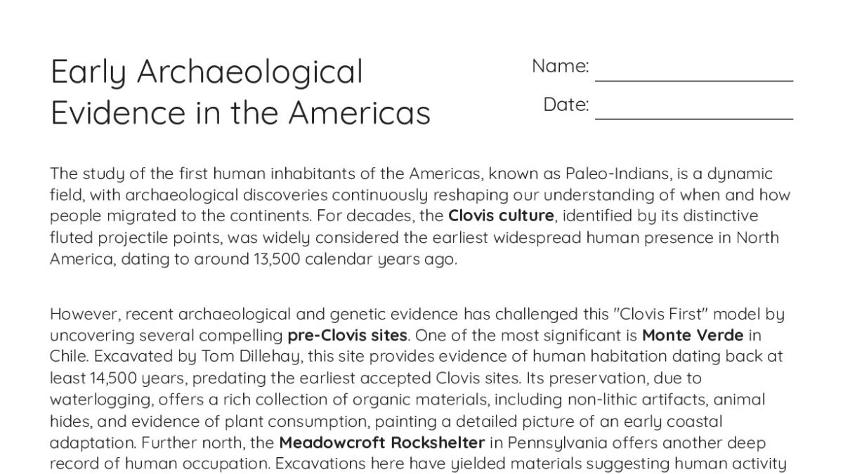 Early Archaeological Evidence in the Americas - My Worksheet Maker ...