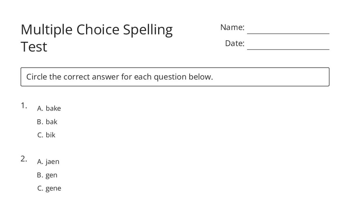Multiple Choice Spelling Test - My Worksheet Maker: Create Your Own ...