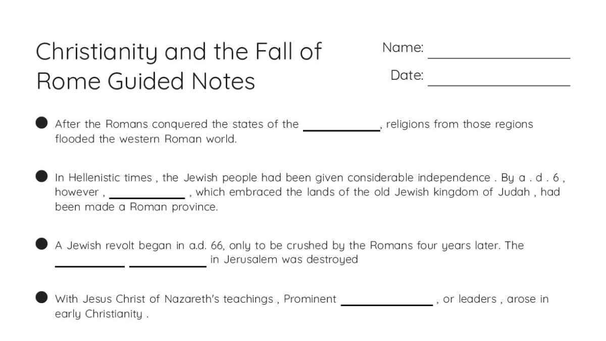 Christianity and the Fall of Rome Guided Notes - My Worksheet Maker ...